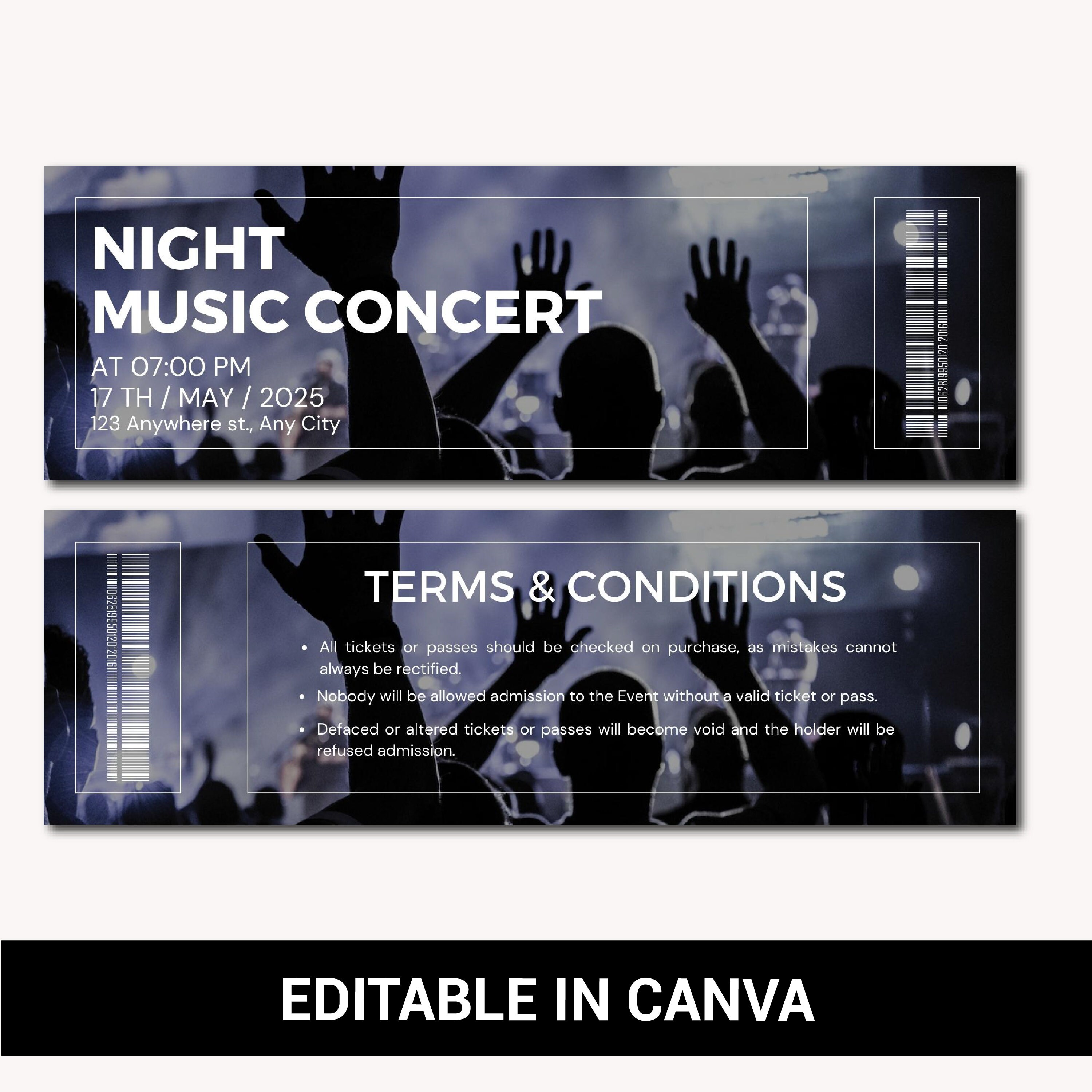 Editable Concert Ticket Template for Canva printable Gift - Etsy