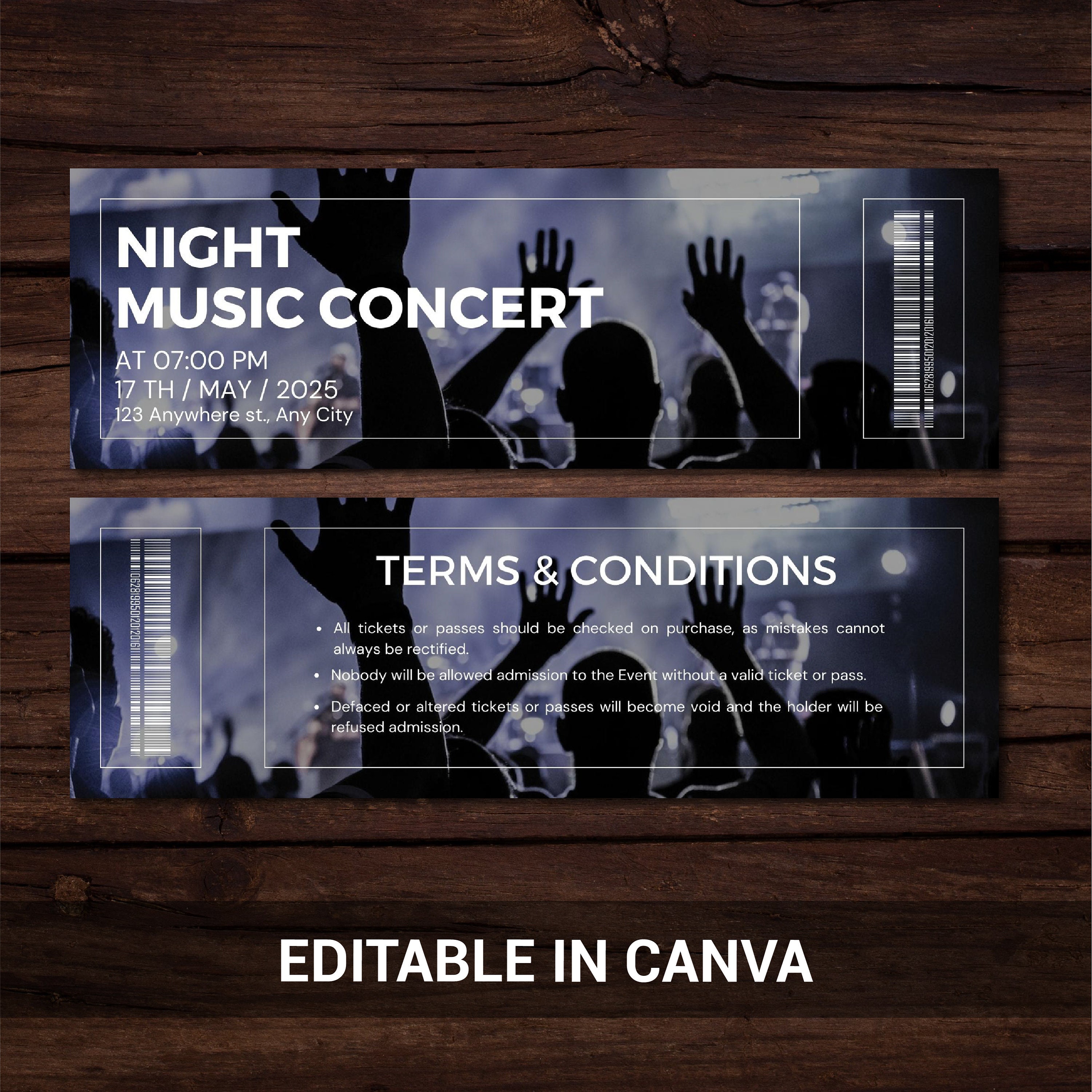 Editable Concert Ticket Template for Canva printable Gift - Etsy