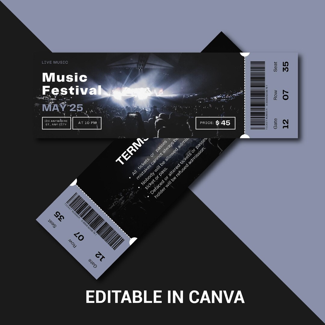 Editable Concert Ticket Template for Canva printable Gift - Etsy Israel