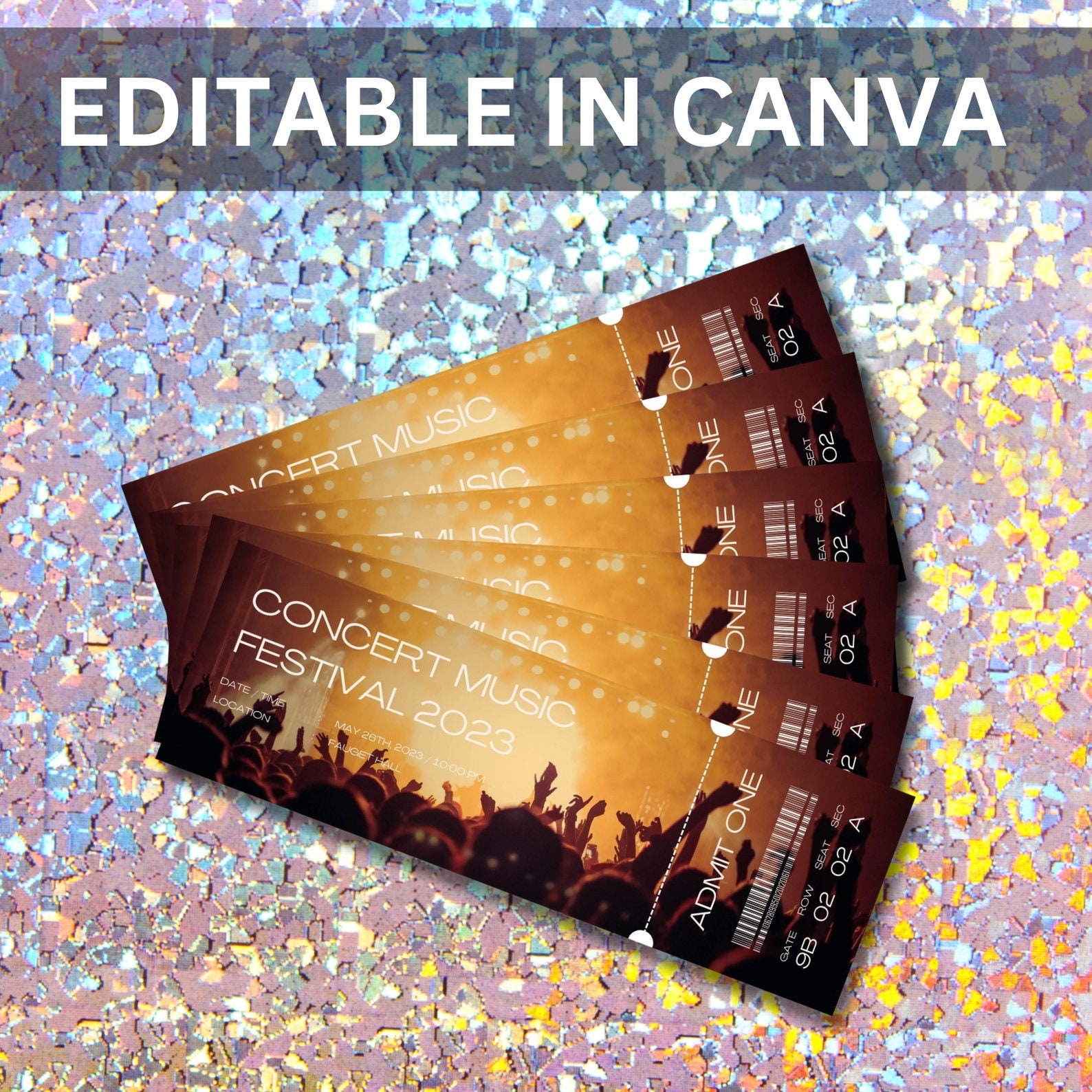 Editable Concert Ticket Template for Canva printable Gift - Etsy