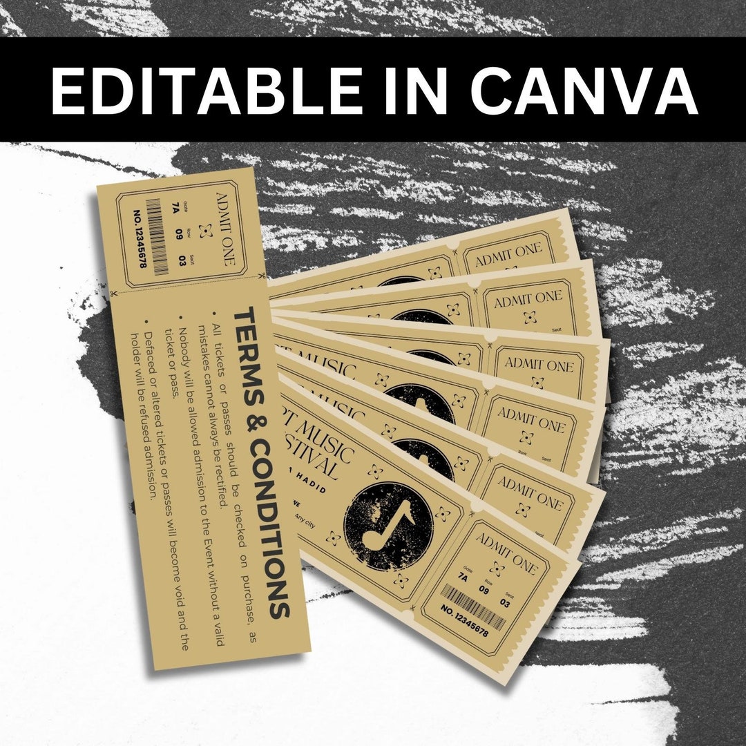 Editable Concert Ticket Template for Canva printable Gift - Etsy