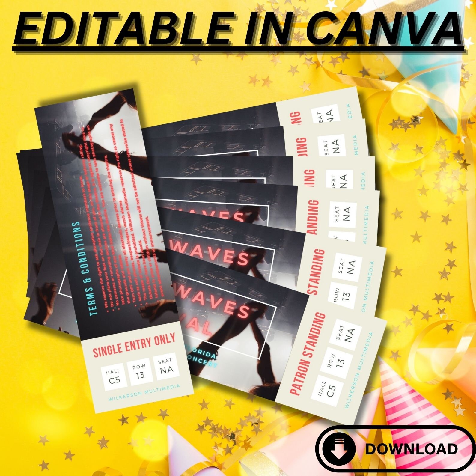 Editable Concert Ticket Template for Canva printable Gift - Etsy