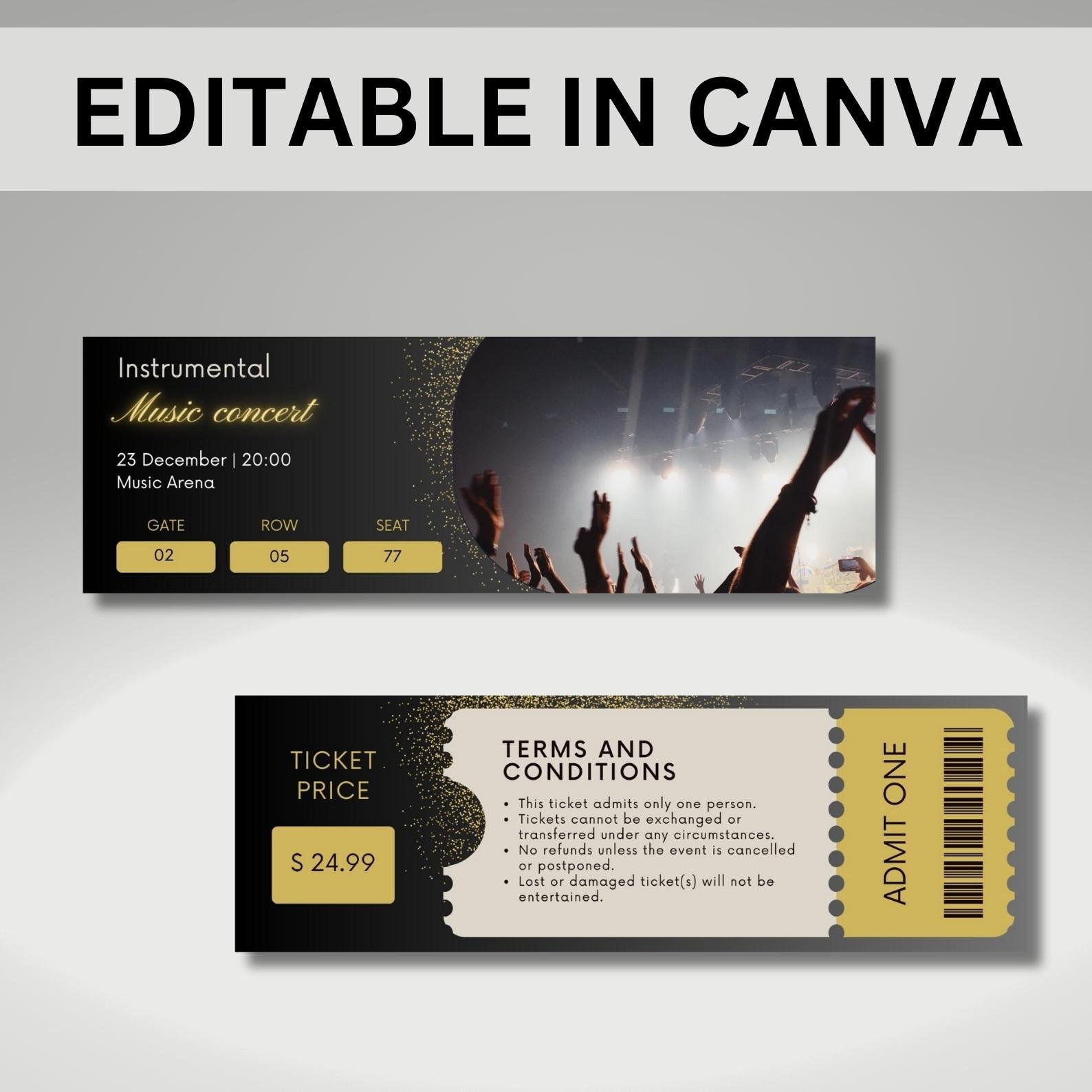 Editable Concert Ticket Template for Canva printable Gift - Etsy