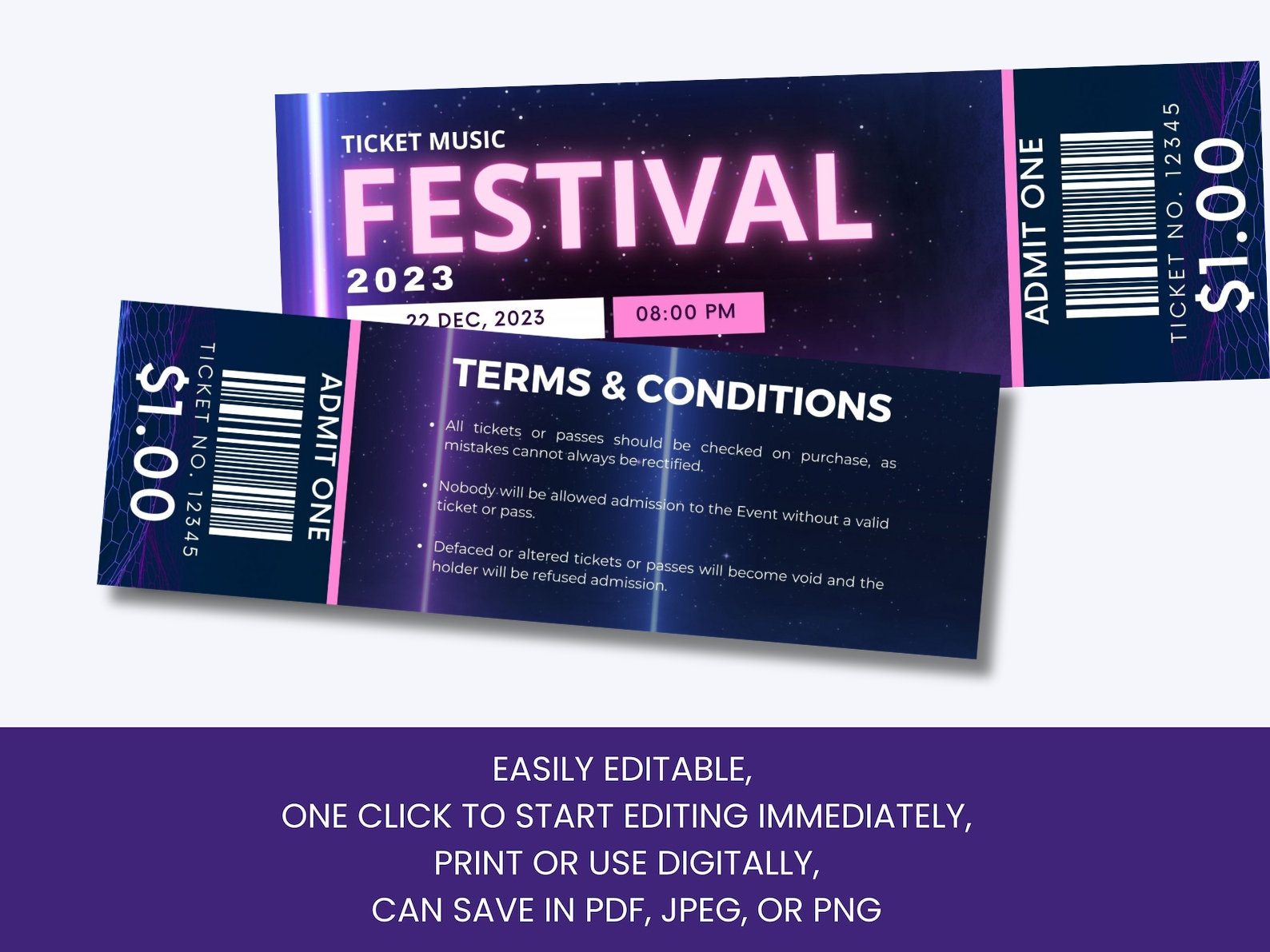 Editable Concert Ticket Template for Canva printable Gift - Etsy