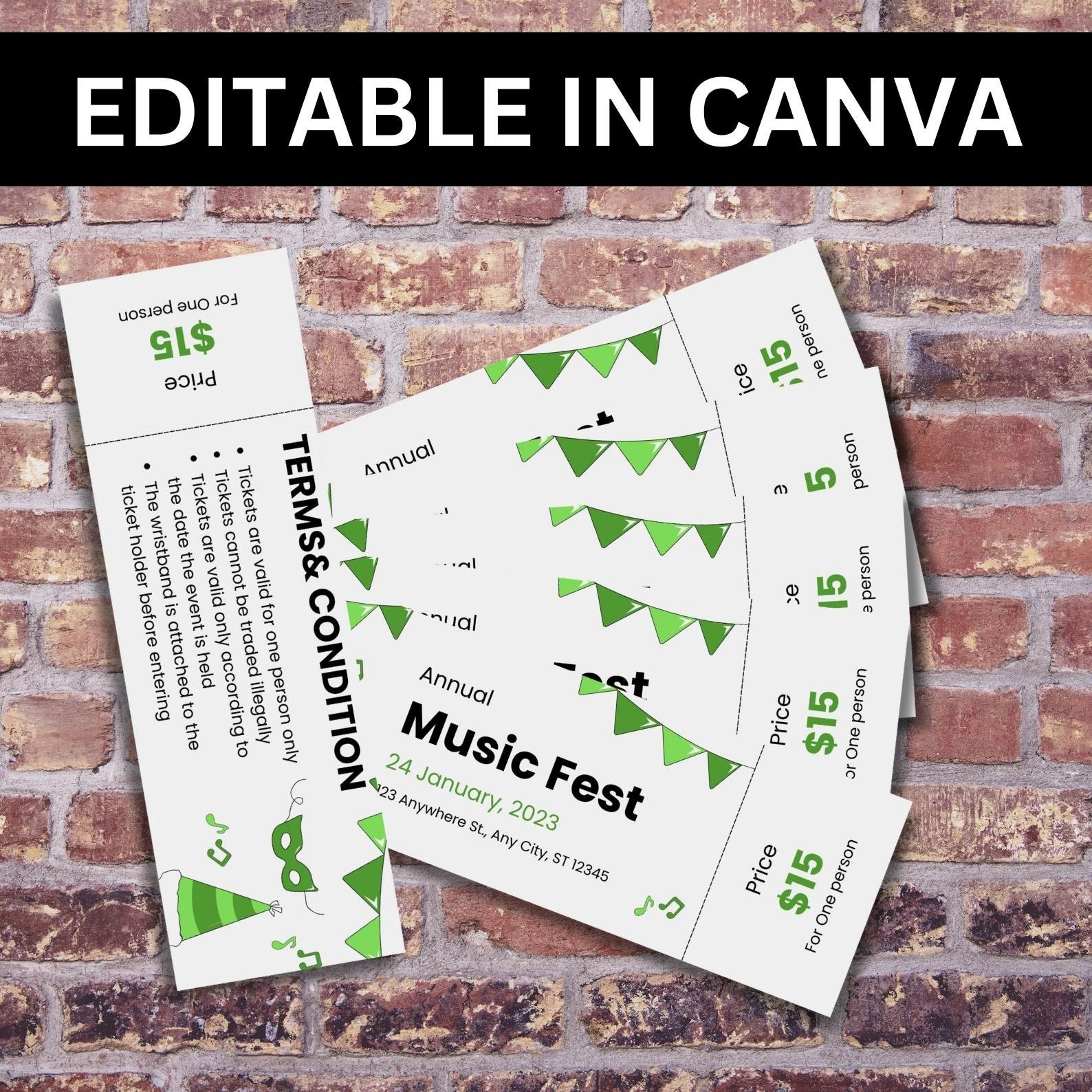 Editable Concert Ticket Template for Canva printable Gift - Etsy