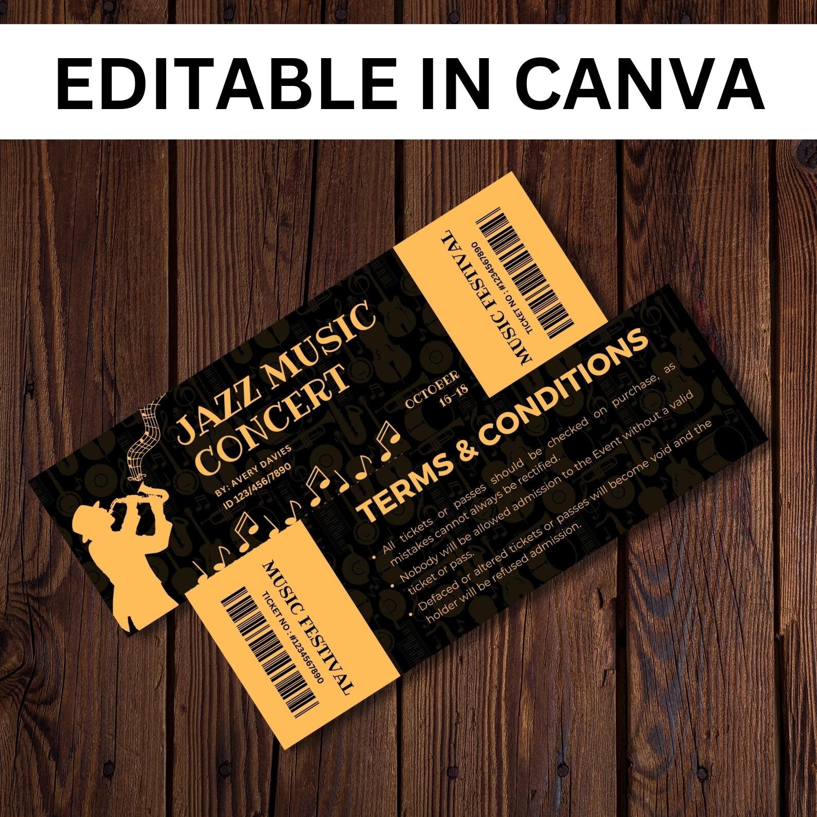 Editable Concert Ticket Template for Canva printable Gift - Etsy