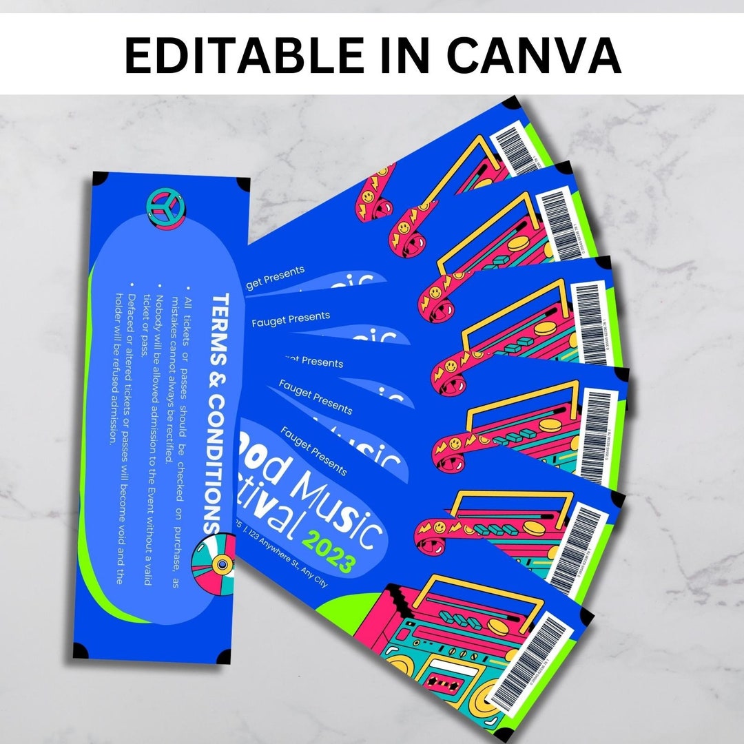 Editable Concert Ticket Template for Canva printable Gift - Etsy