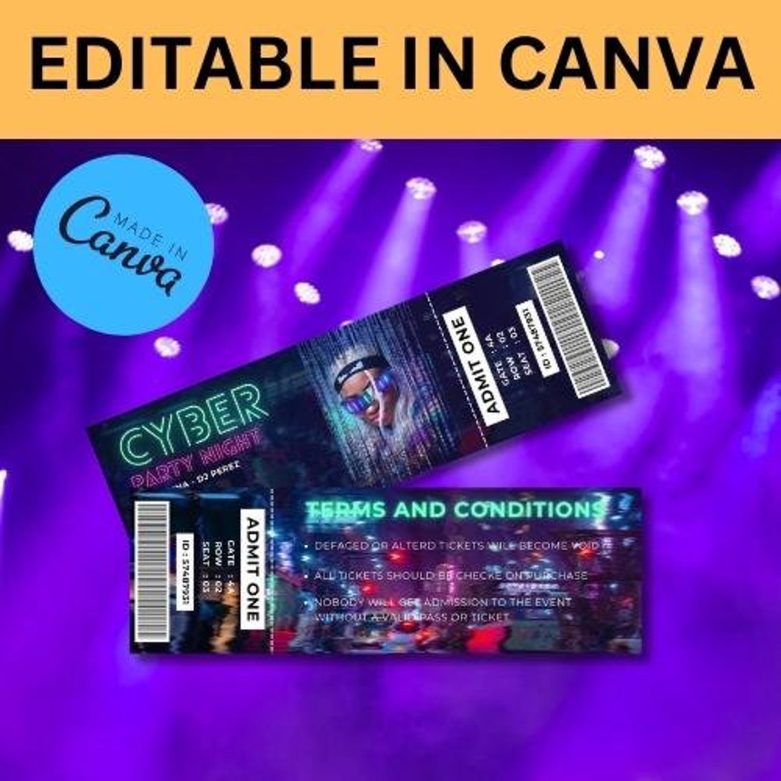 Event Ticket Printable, Editable Event Tickets, Event Ticket Template ...