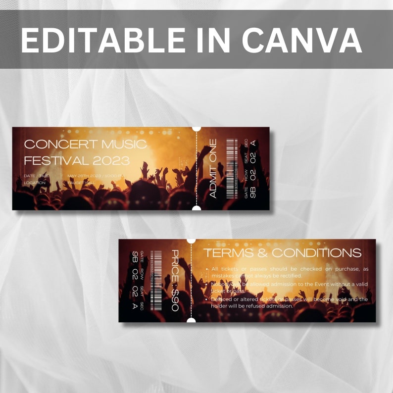 Editable Concert Ticket Template for Canva printable Gift - Etsy