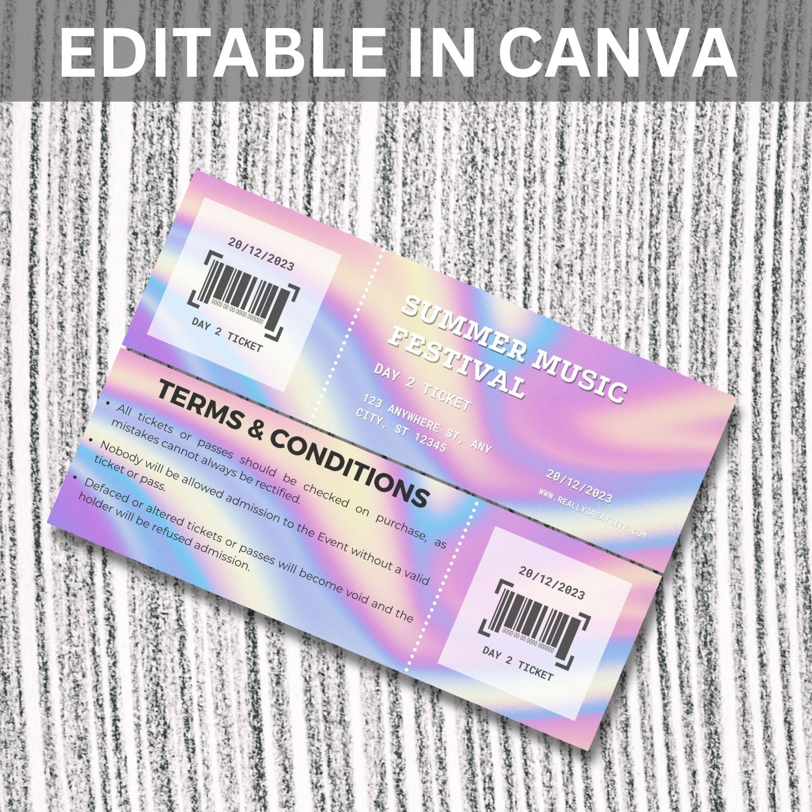 Editable Concert Ticket Template for Canva printable Gift - Etsy