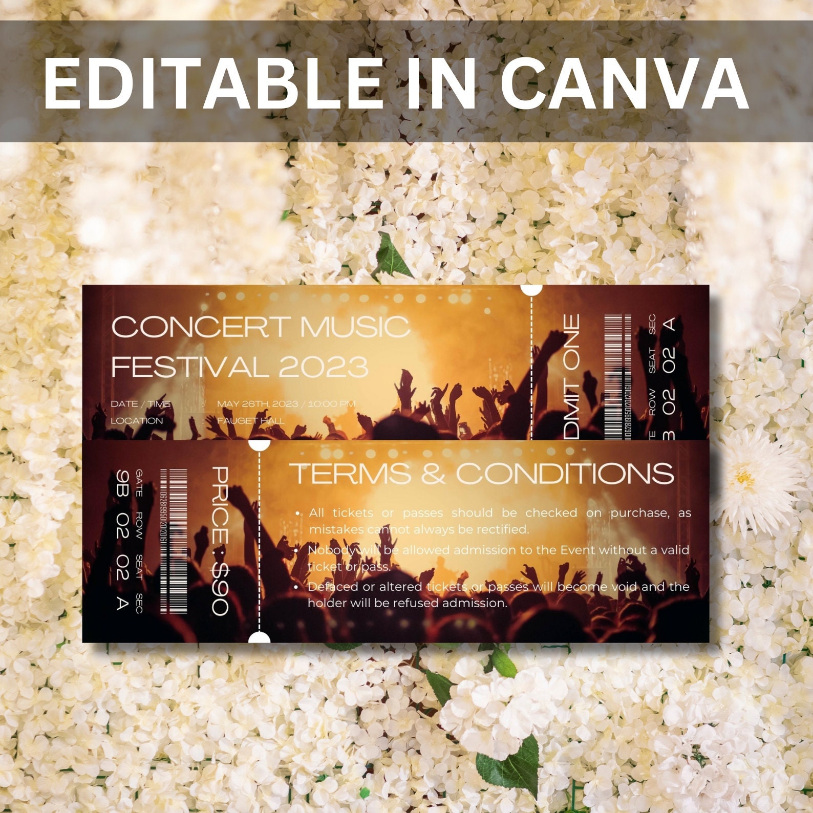 Editable Concert Ticket Template for Canva printable Gift - Etsy