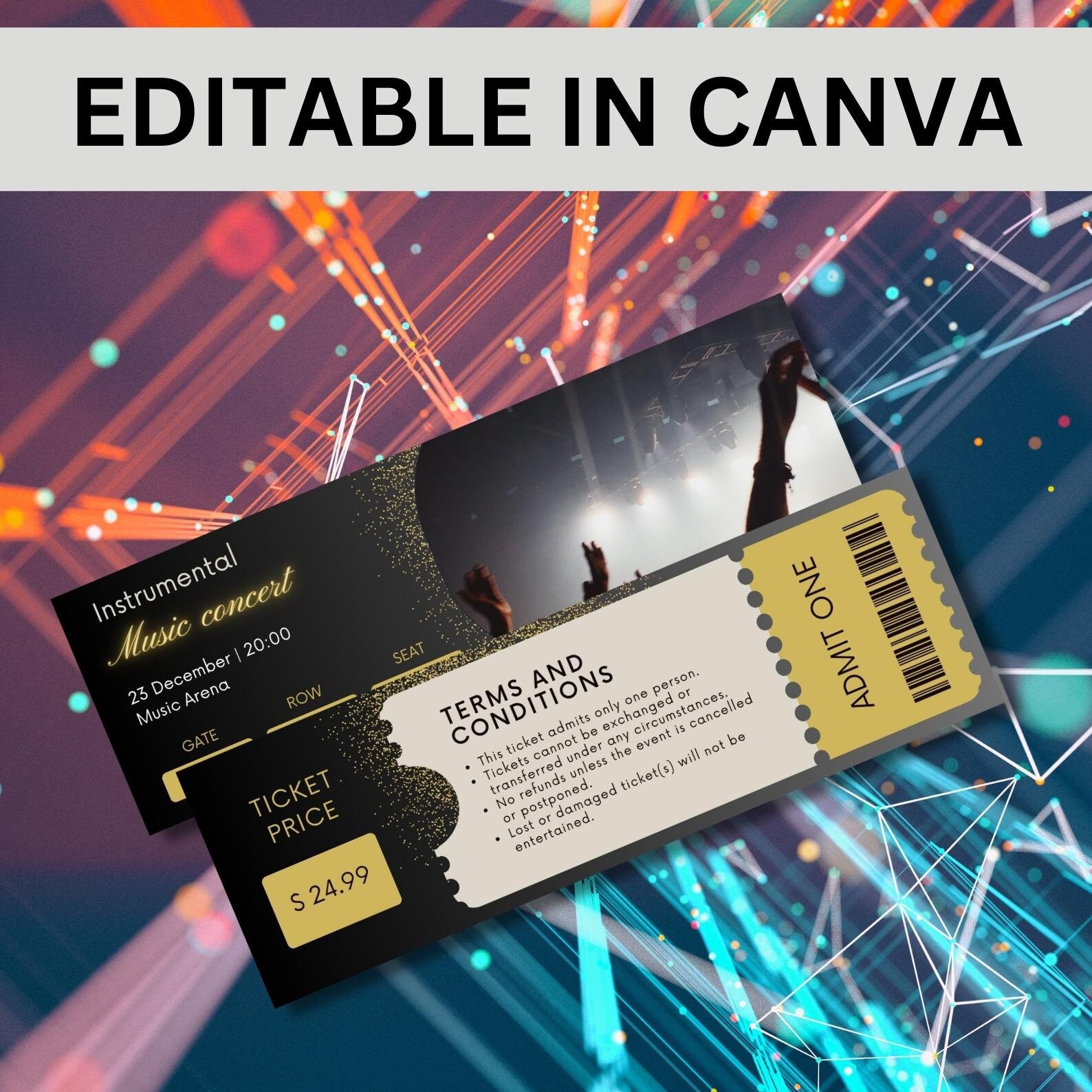Editable Concert Ticket Template for Canva printable Gift - Etsy