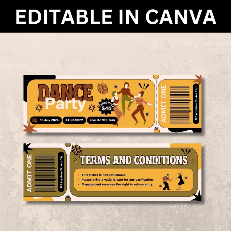 Editable Concert Ticket Template for Canva printable Gift - Etsy Israel