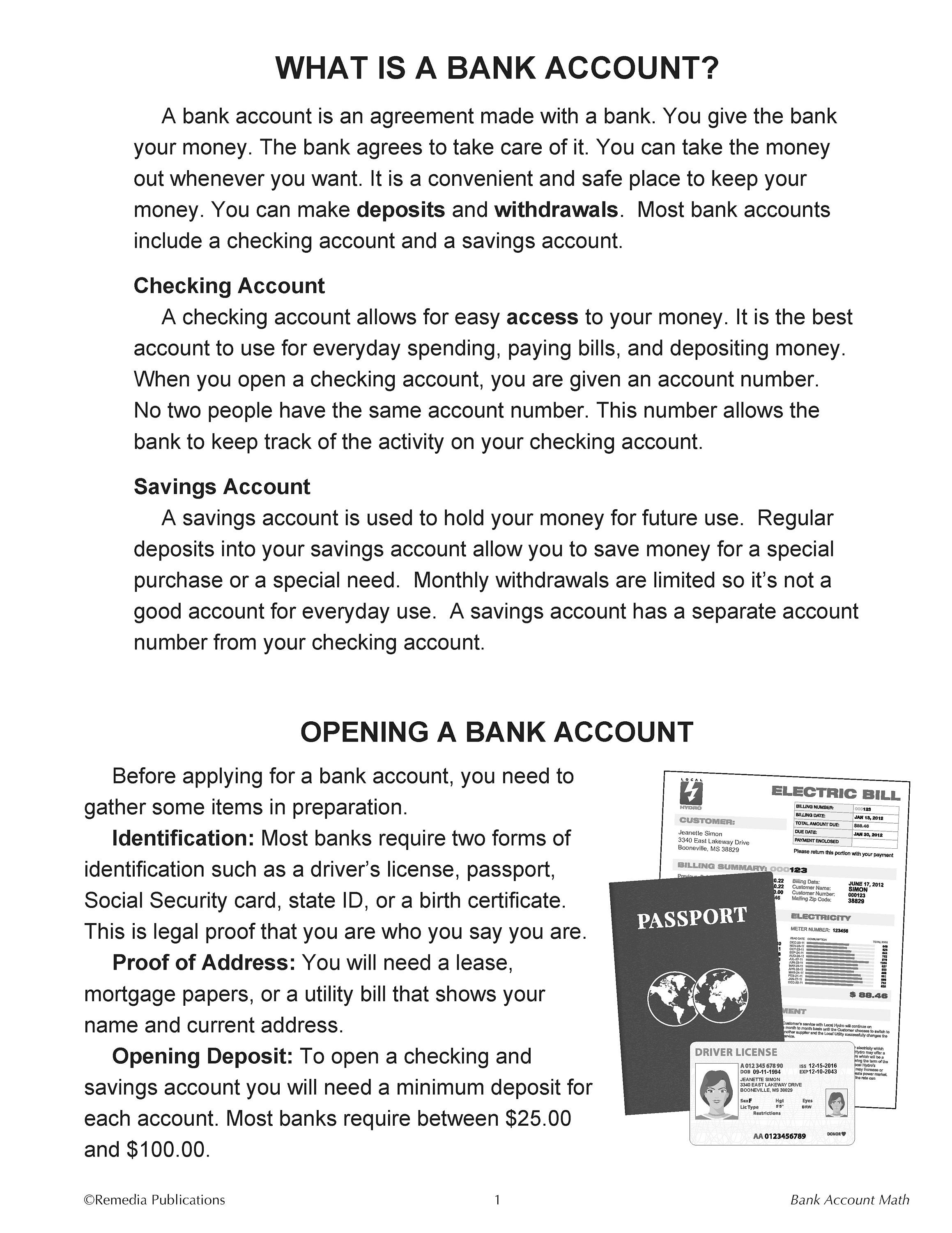 Bank Account Math: Life Skills Activities Handling Money, Debit and ...