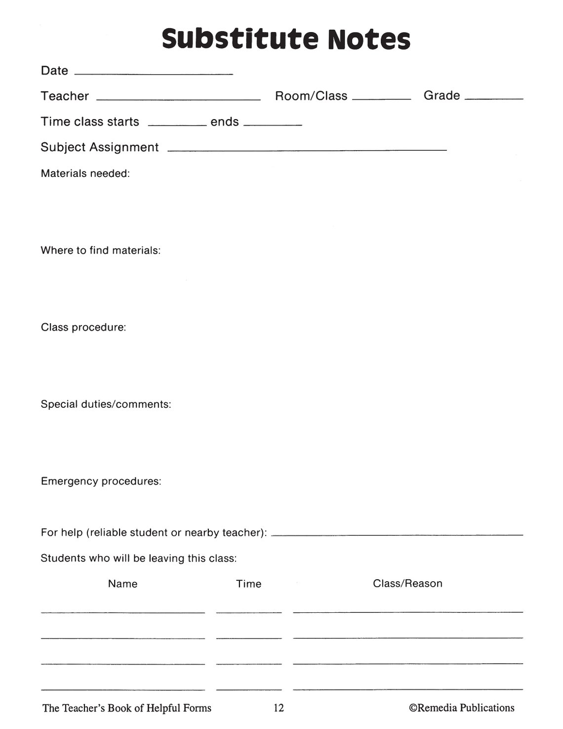 Teacher's Book of Forms: Resources for Teachers - Attendance - Reward ...