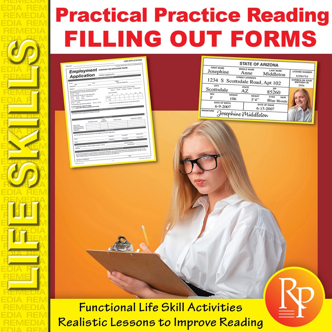 FILLING OUT FORMS: Practical Practice Reading & Life Skills Activities ...