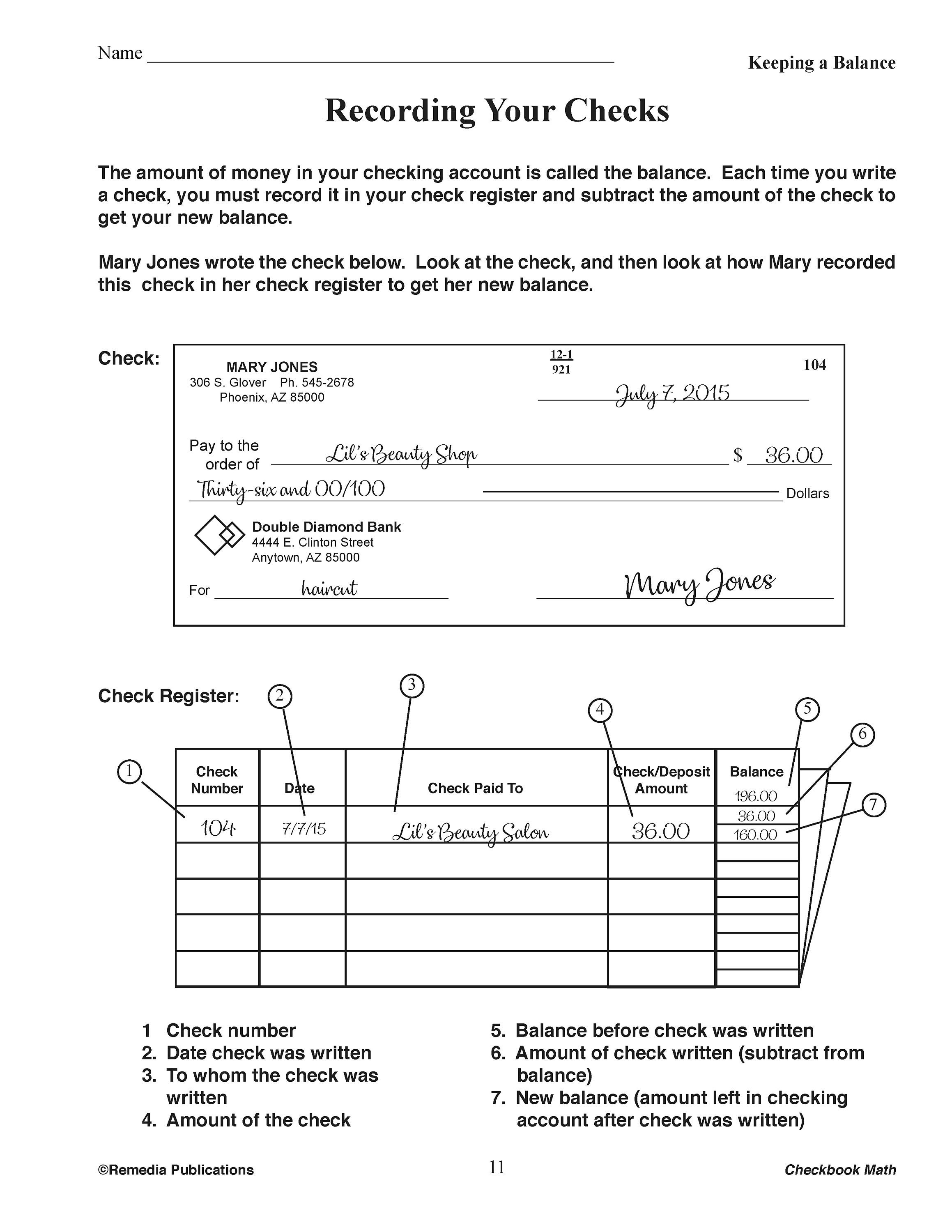 Checkbook Math: Life Skills Activities Word Problems Deposits Register ...