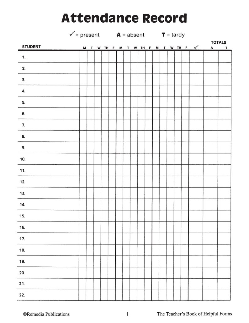 Teacher's Book of Forms: Resources for Teachers - Attendance - Reward ...