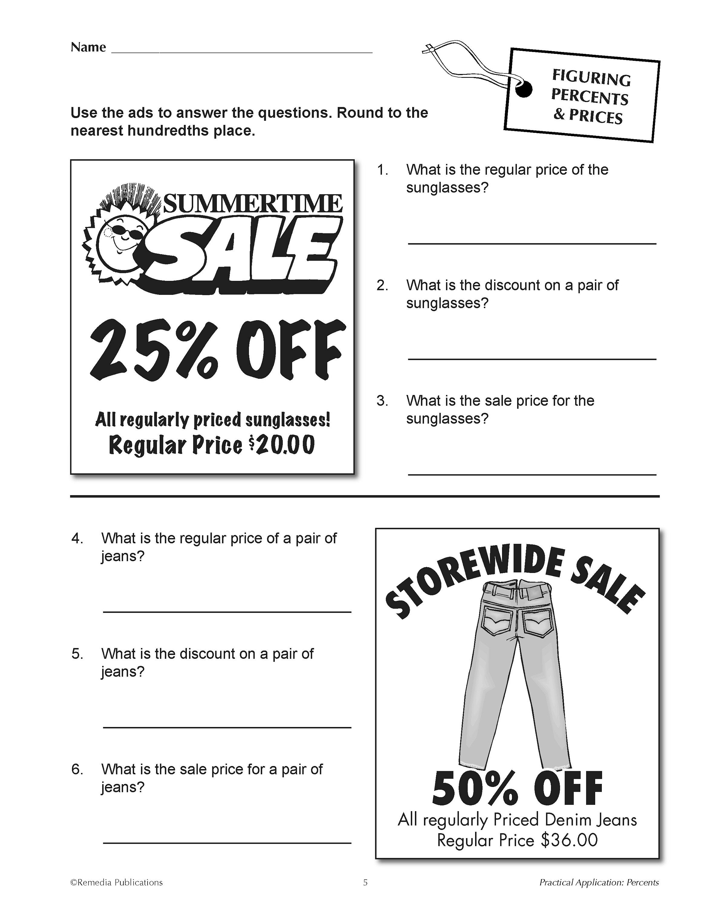 Consumer Percents: Discounts & Sales Tax Math Word Problems - Real ...
