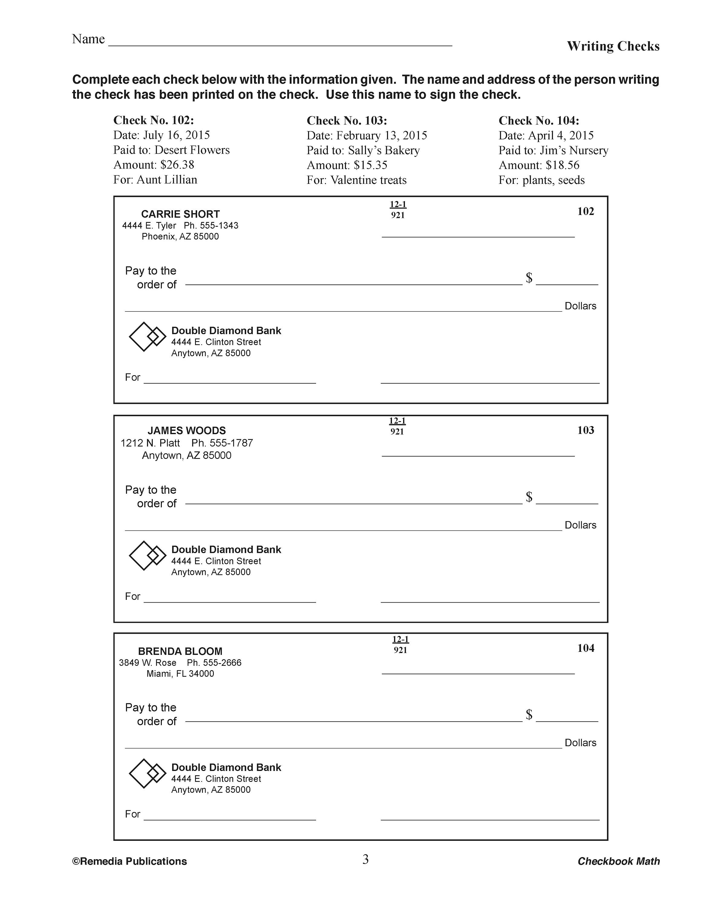 Checkbook Math: Life Skills Activities Word Problems Deposits Register ...