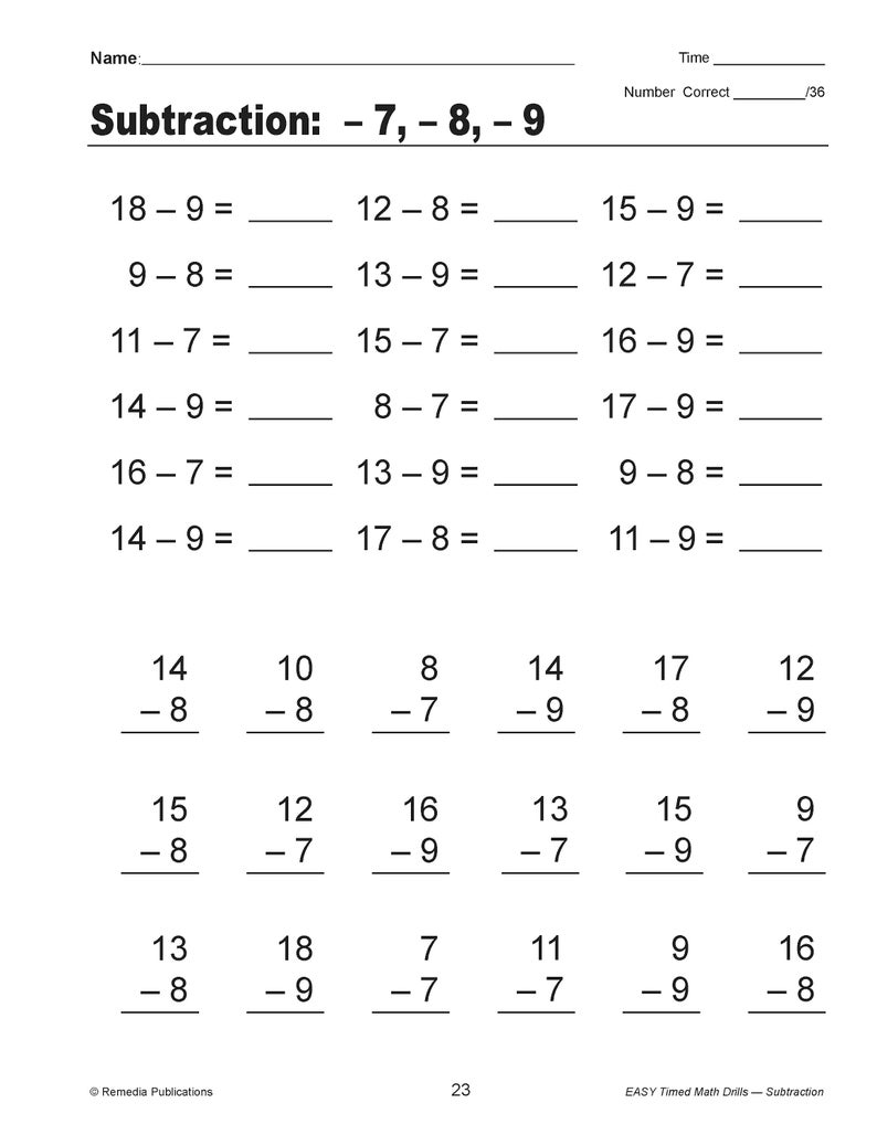 Subtraction: Easy Timed Math Drills - Etsy