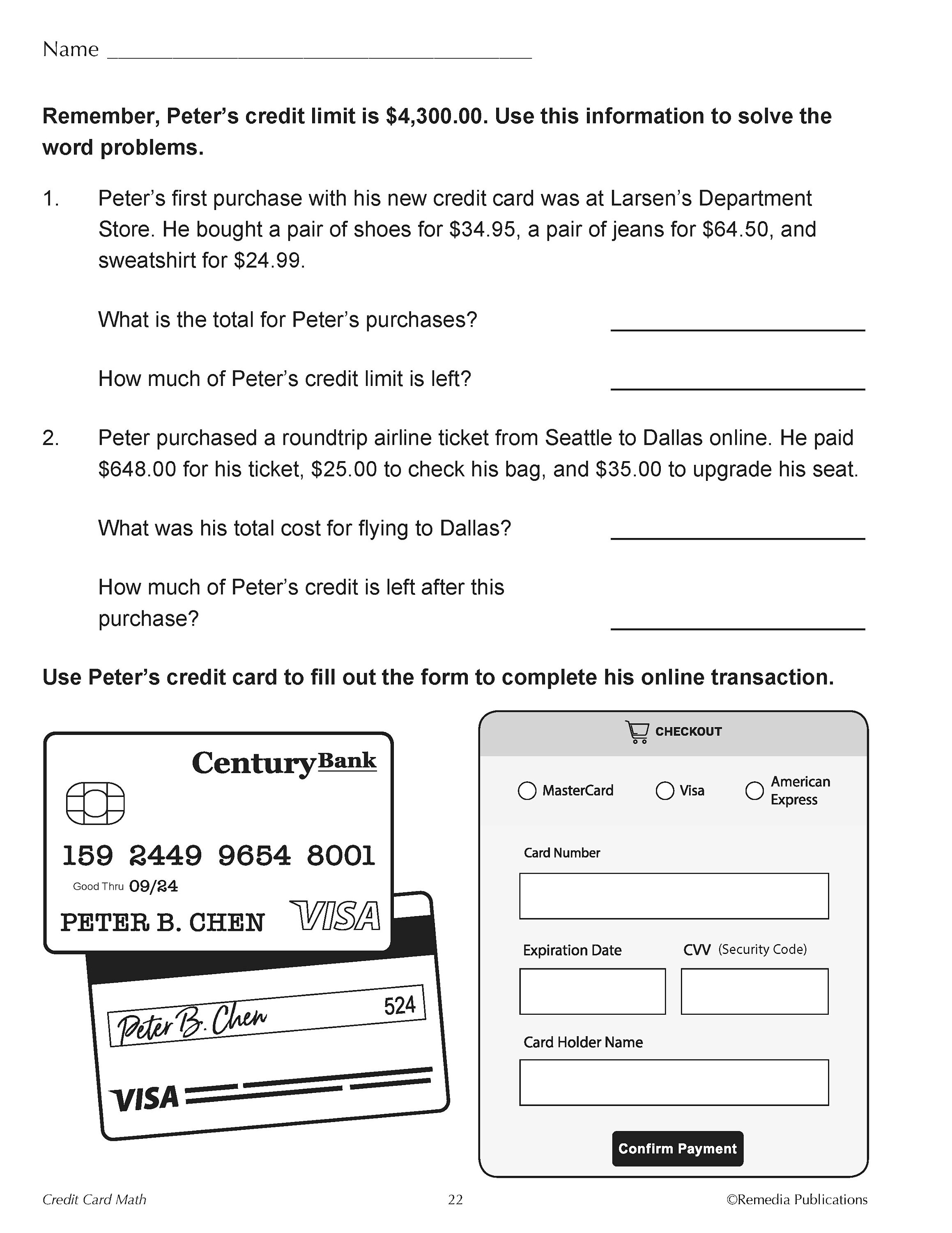 Credit Card Math: Real World Consumer Math - Etsy