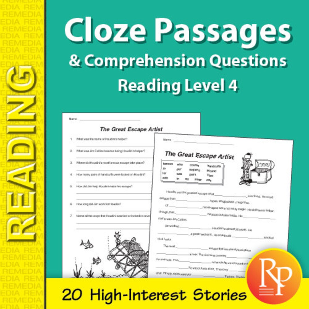 20 Cloze Reading Passages and Comprehension Activities: Reading Level 4 ...