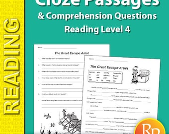 20 Cloze Reading Passages and Comprehension Activities: Reading Level 4 ...