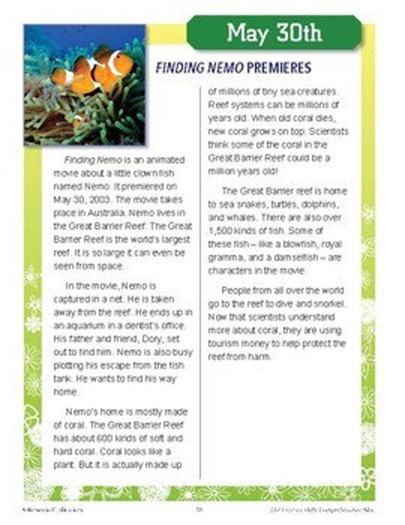 Finding Nemo: Reading Comprehension - Non Fiction - Main Idea ...