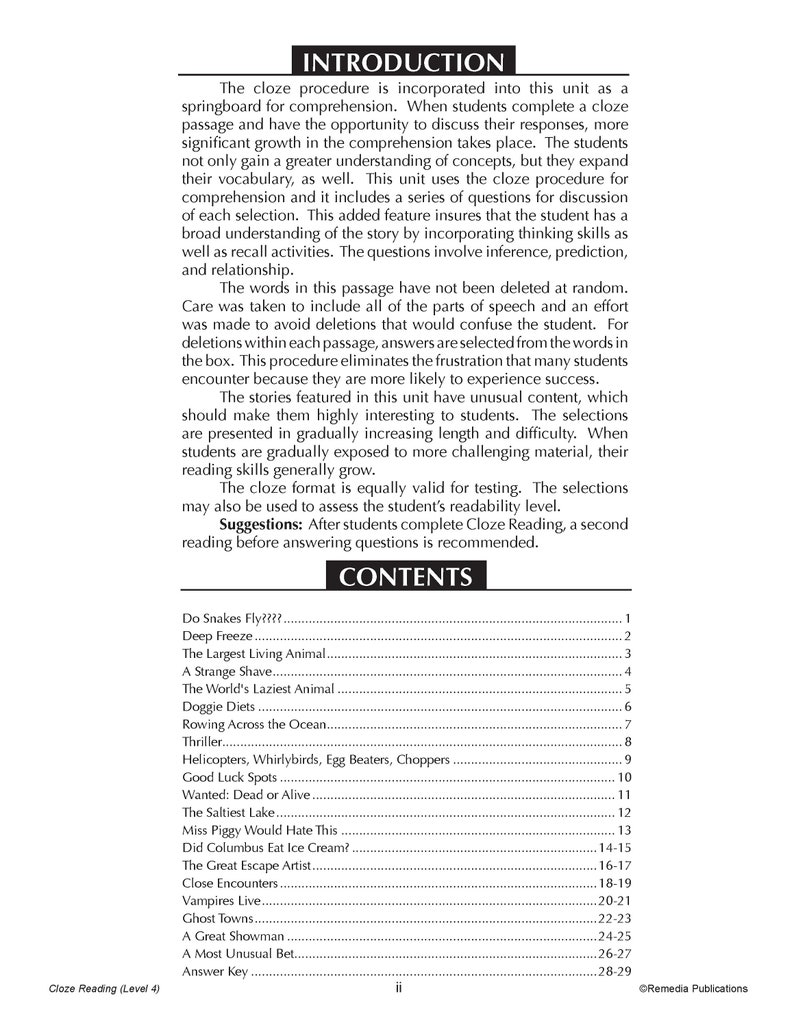 20 Cloze Reading Passages and Comprehension Activities: Reading Level 4 ...
