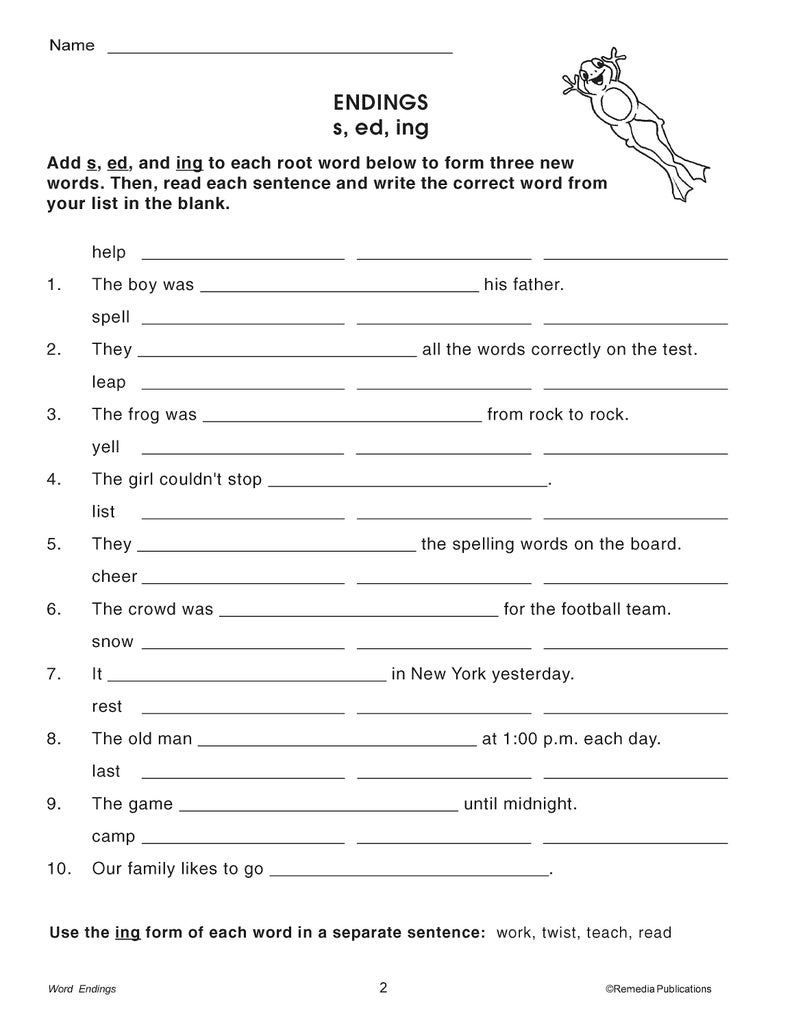 Word Endings: Adding -s, -es, -ed, and -ing to Root Words - Etsy