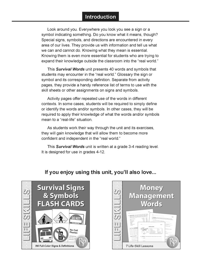 Safety Words Unit: Survival Signs and Symbols Vocabulary - Etsy