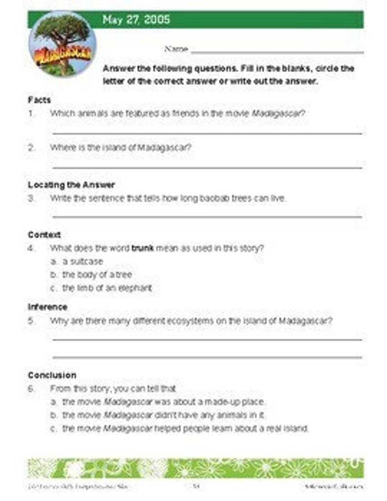 Madagascar: Reading Comprehension - Non Fiction - Main Idea ...