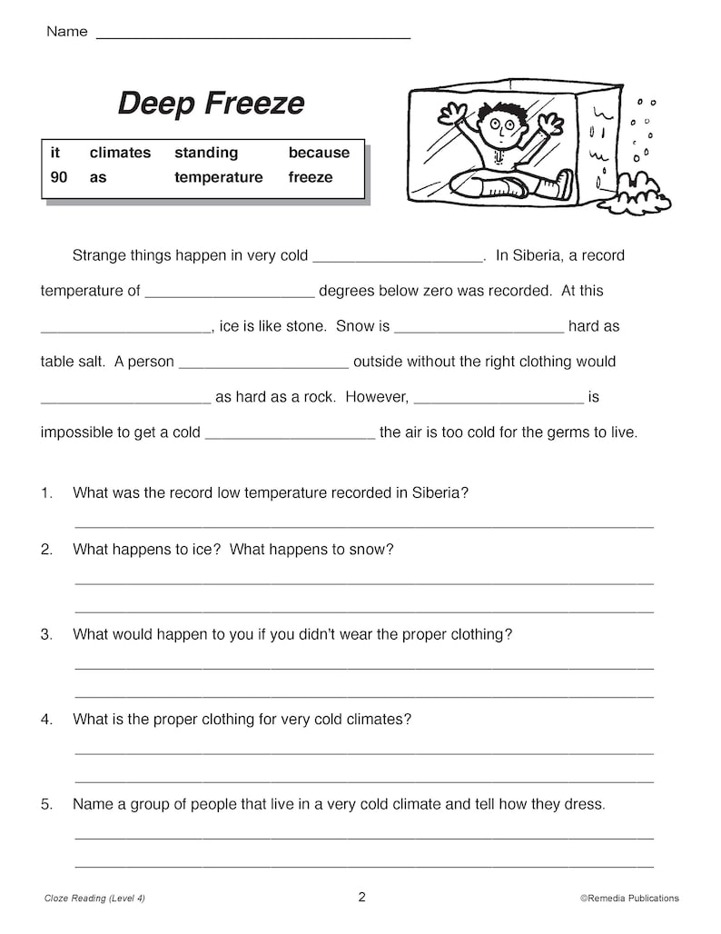 20 Cloze Reading Passages and Comprehension Activities: Reading Level 4 ...