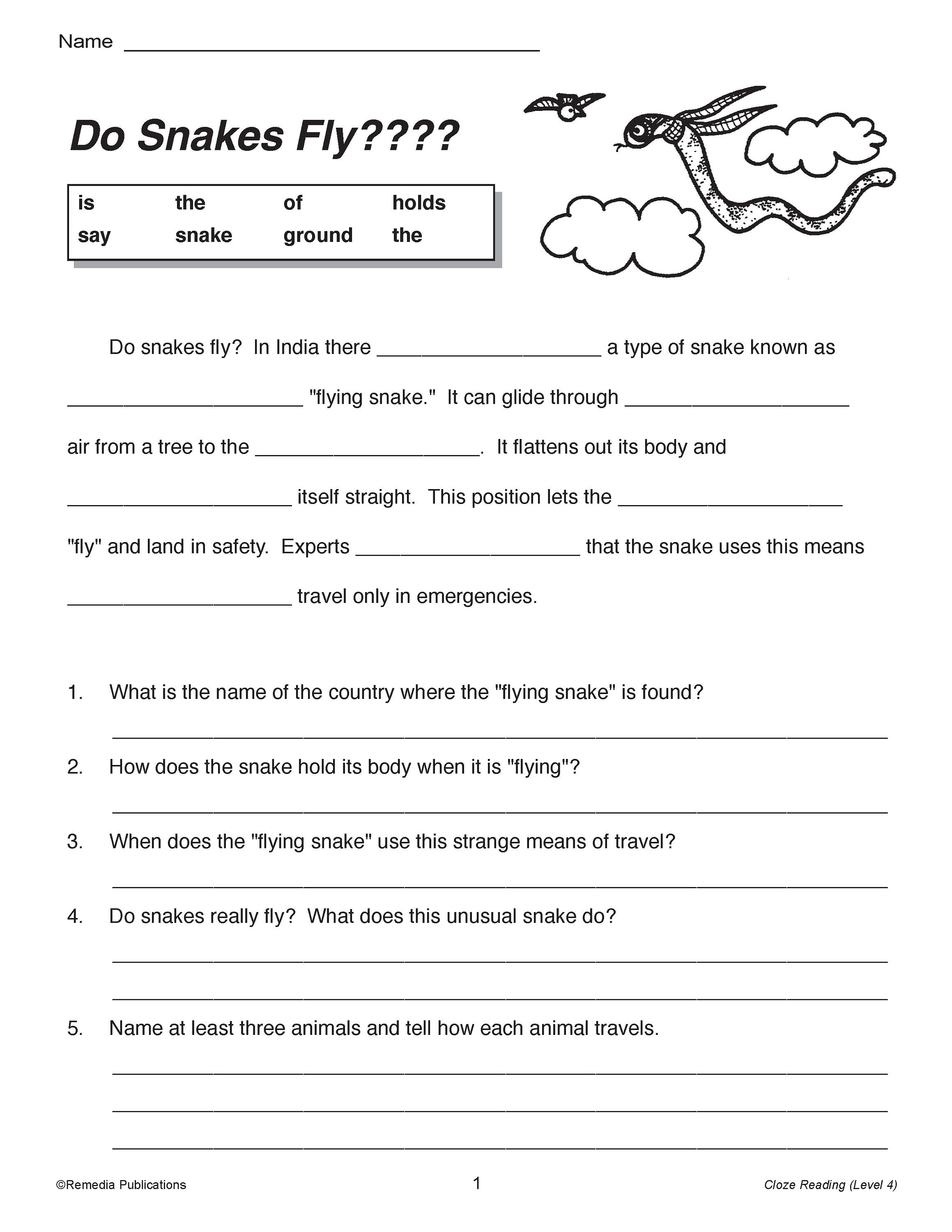 20 Cloze Reading Passages and Comprehension Activities: Reading Level 4 ...