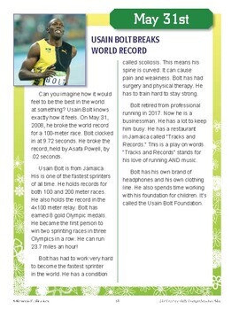 Usain Bolt: Reading Comprehension - Non Fiction - Main Idea ...