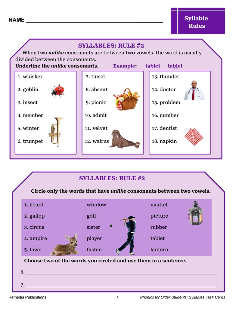 Science of Reading - Phonics for Older Students: Syllables Task Cards ...