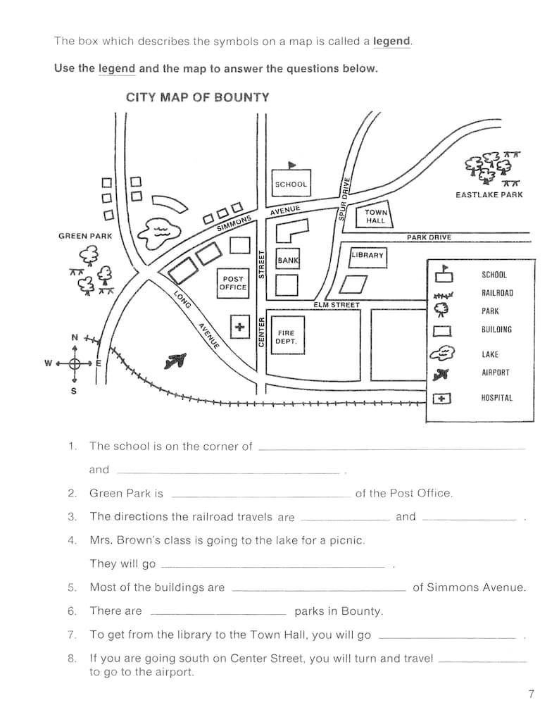 MAP SKILLS: Compass, Map Symbols, and Legends - Activities - Etsy