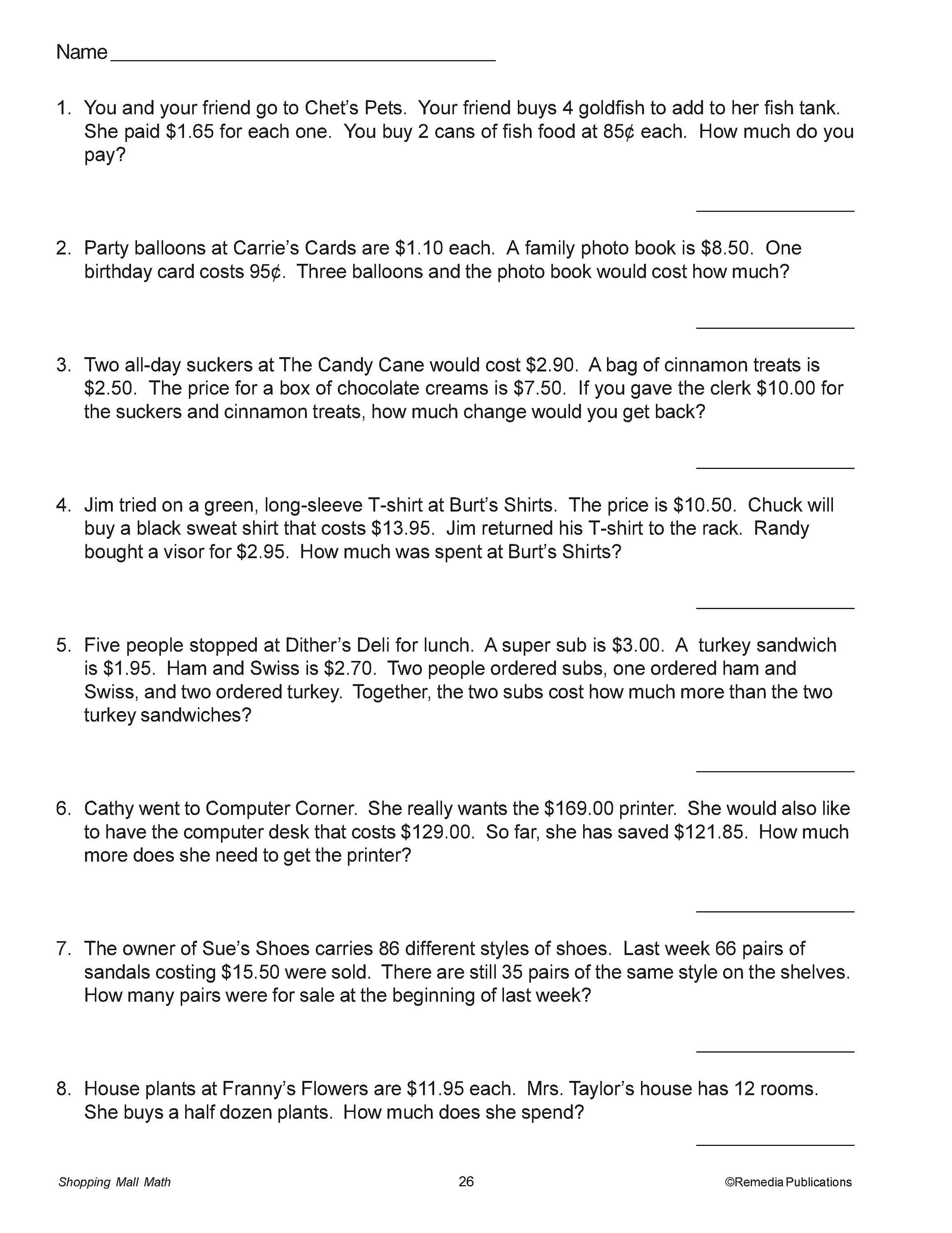 Shopping Mall Math: Consumer Math Word Problems - Money Skills - Etsy