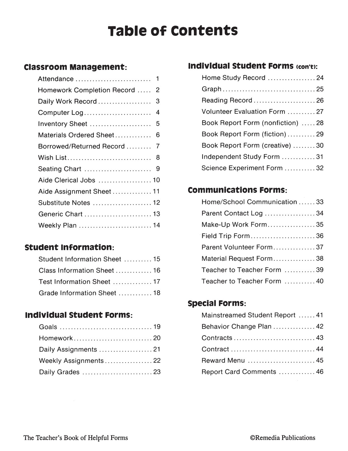 Teacher's Book of Forms: Resources for Teachers - Attendance - Reward ...