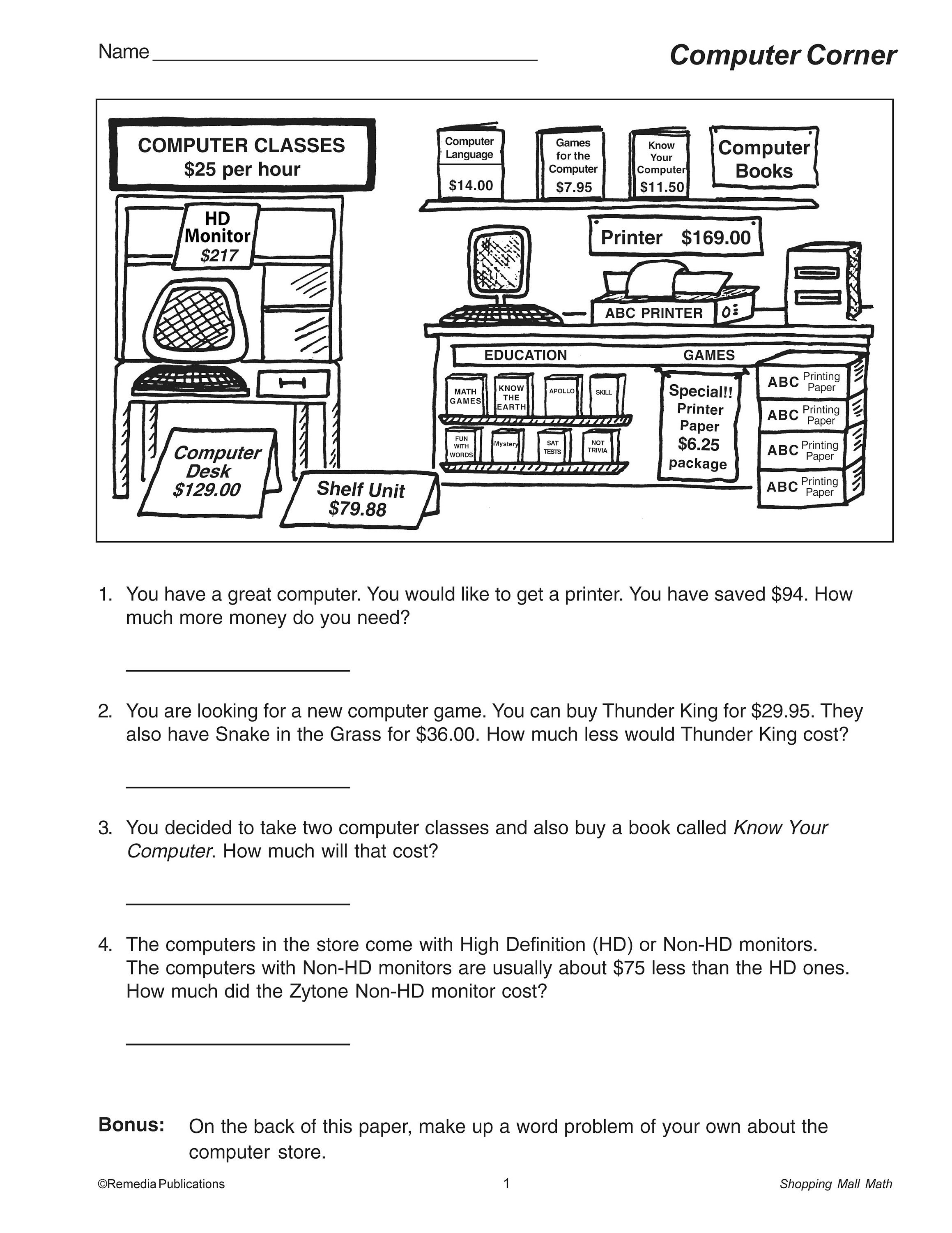Shopping Mall Math: Consumer Math Word Problems - Money Skills - Etsy