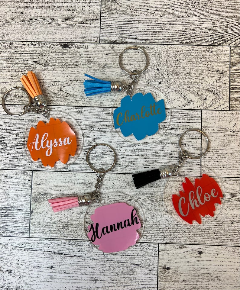 Personalized Acrylic Round Keychain With Tassel - Etsy