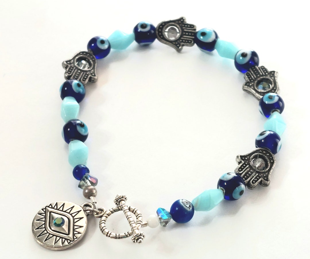 Spiritual Elegance: Handcrafted Hasma Eye Beaded Bracelet for Positive ...