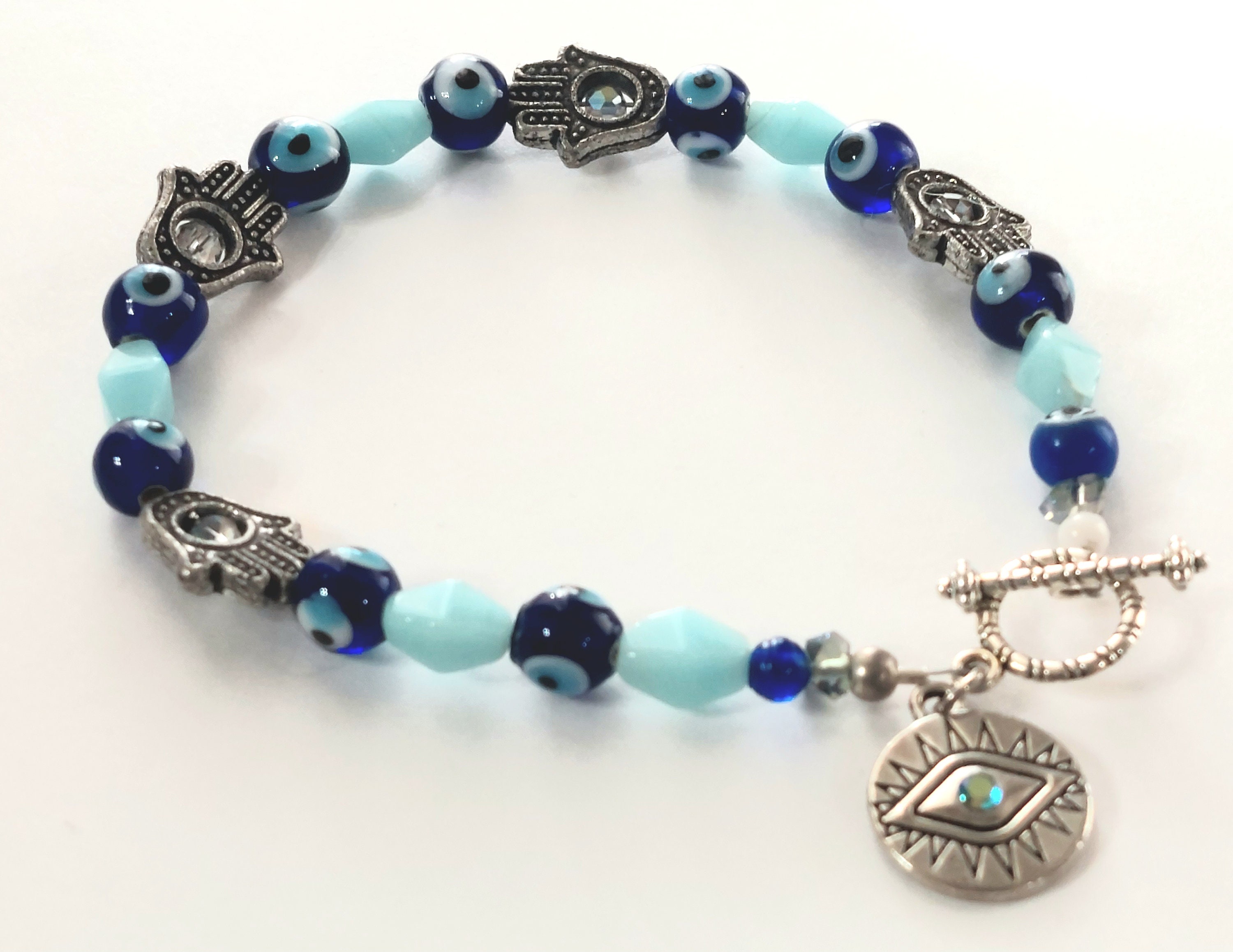 Spiritual Elegance: Handcrafted Hasma Eye Beaded Bracelet for Positive ...