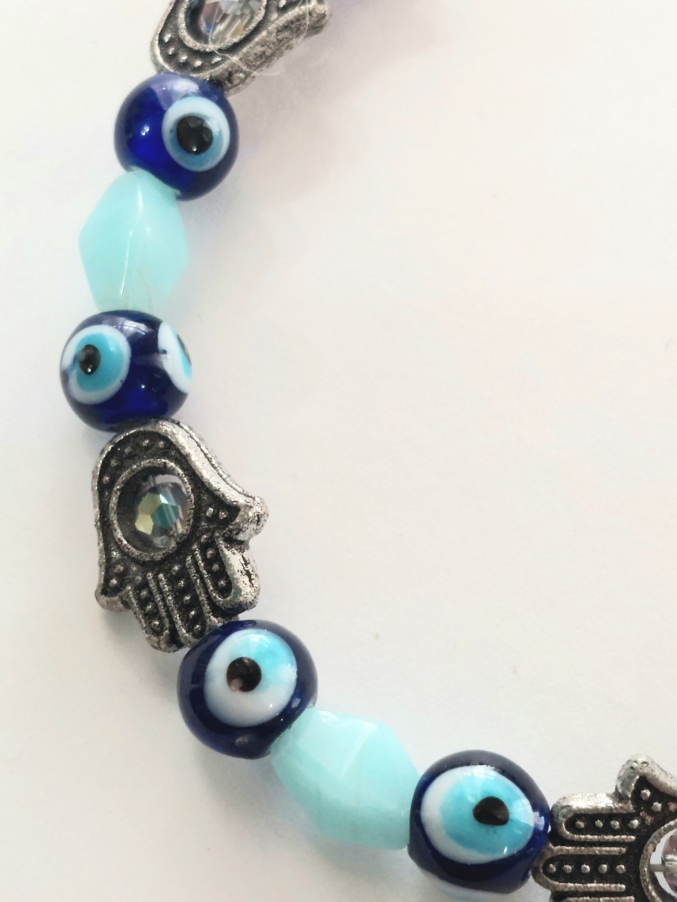 Spiritual Elegance: Handcrafted Hasma Eye Beaded Bracelet for Positive ...