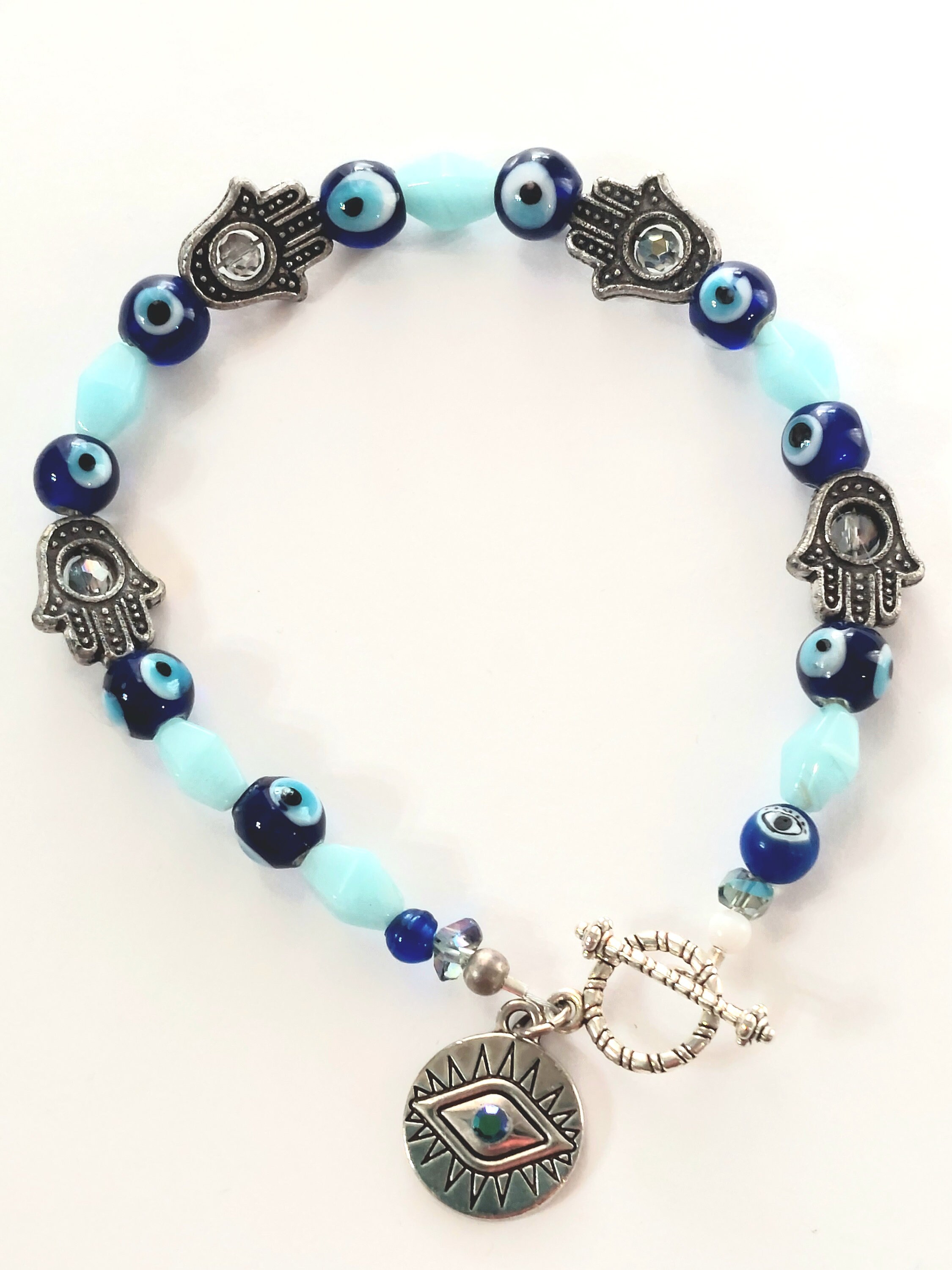 Spiritual Elegance: Handcrafted Hasma Eye Beaded Bracelet for Positive ...