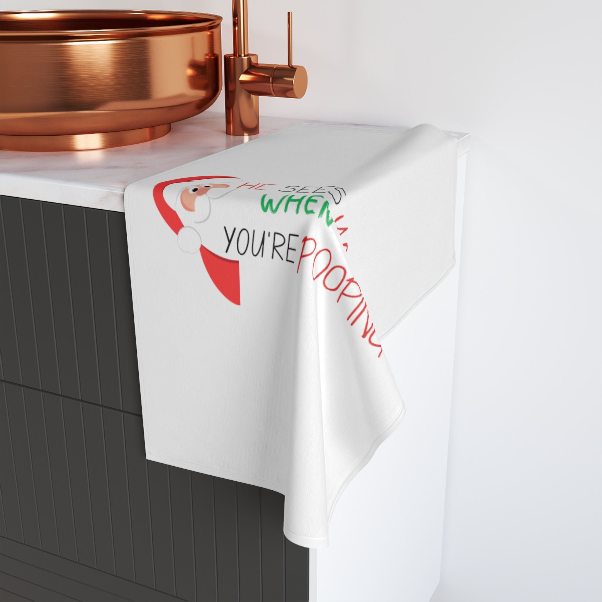He Sees You When You're Pooping - Hand Towel - Etsy