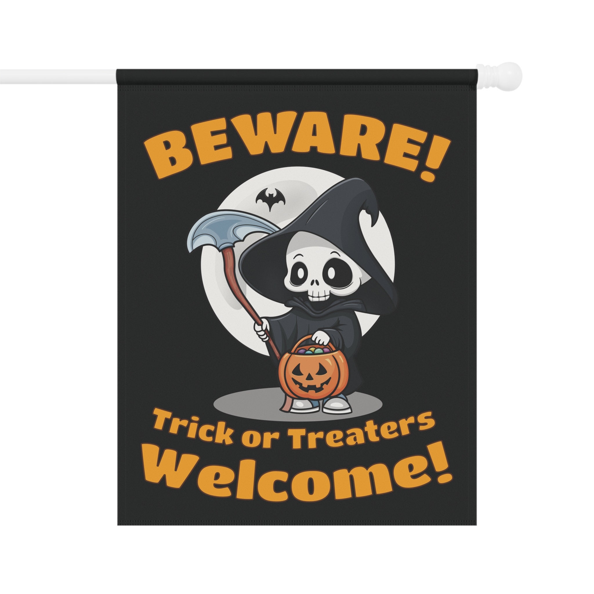 Cute Grim Reaper Garden & House Banner Beware Trick or Treaters Welcome ...