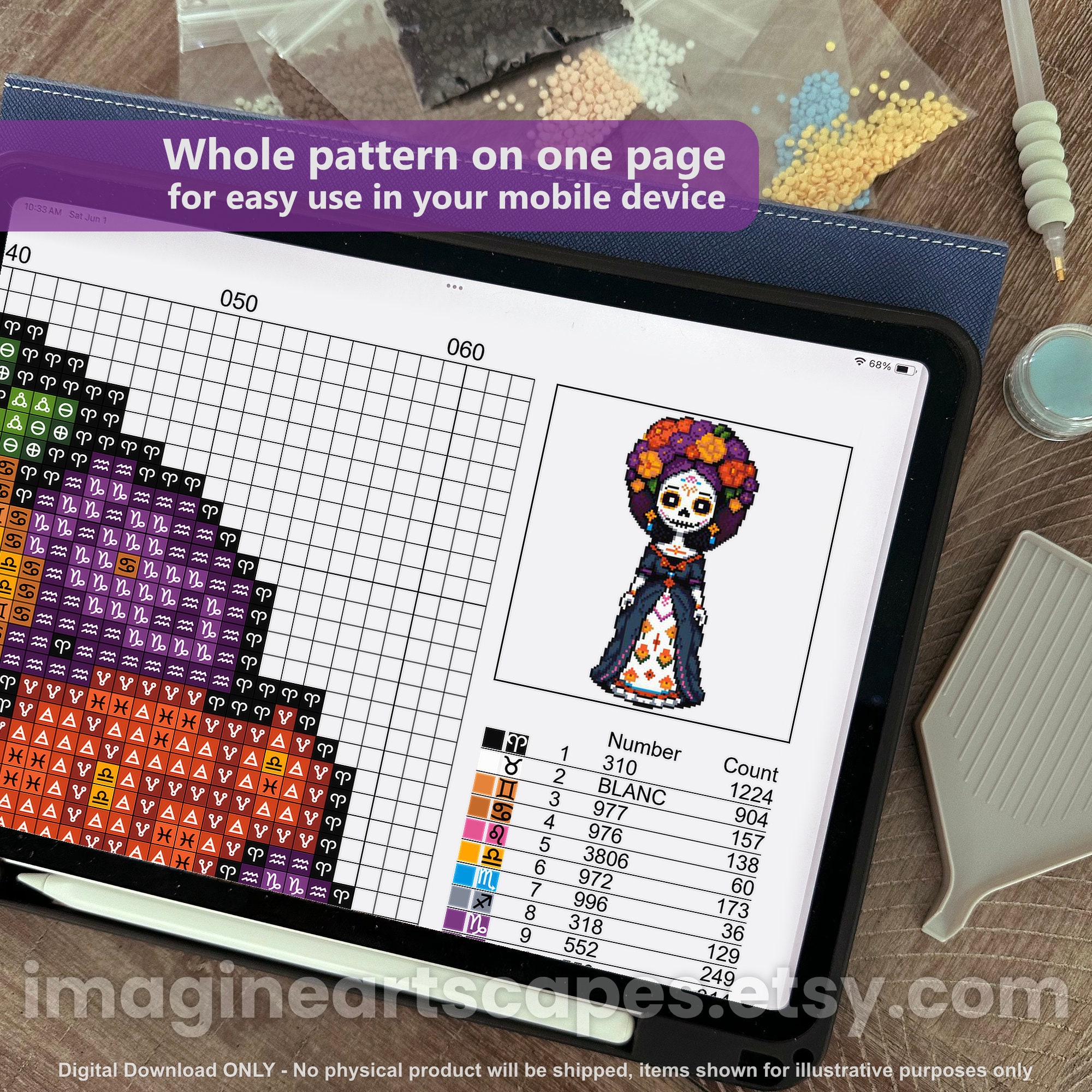La Catrina Easy Counted Cross Stitch Pattern or Diamond Painting ...
