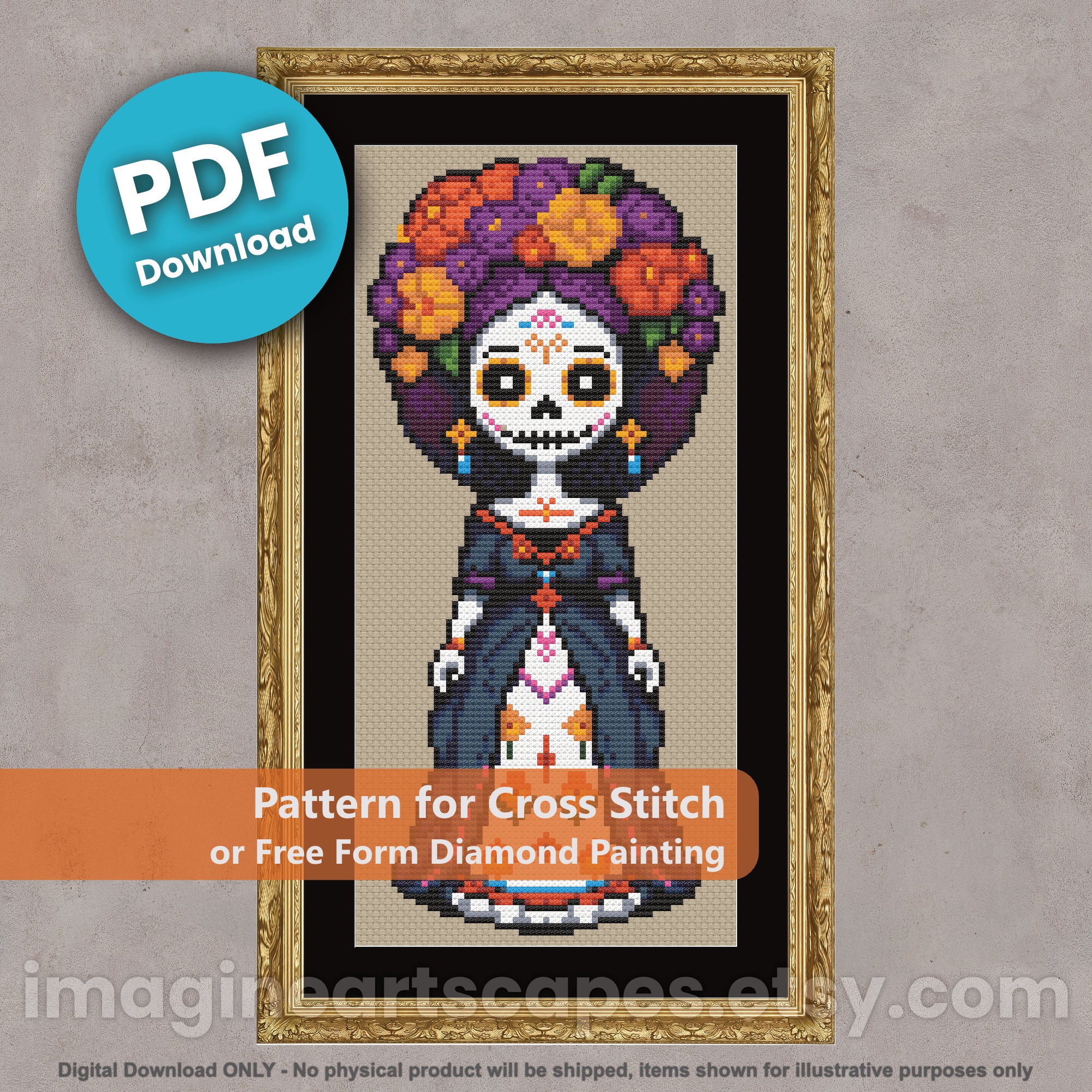 La Catrina Easy Counted Cross Stitch Pattern or Diamond Painting ...